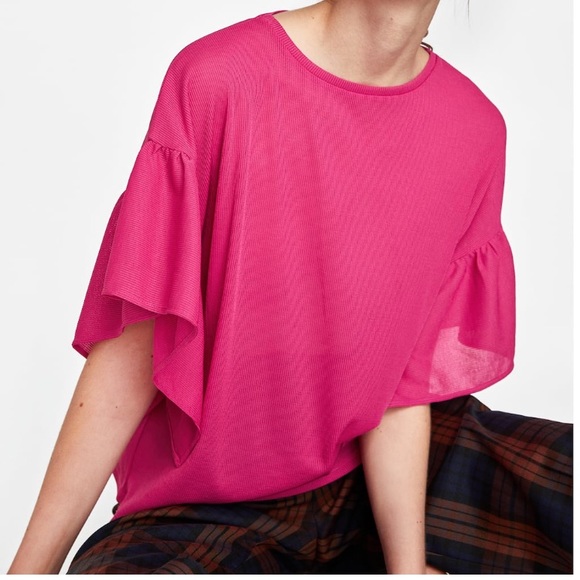 Zara | Tops | Nwt Zara Ruffled Sleeve Tshirt | Poshmark